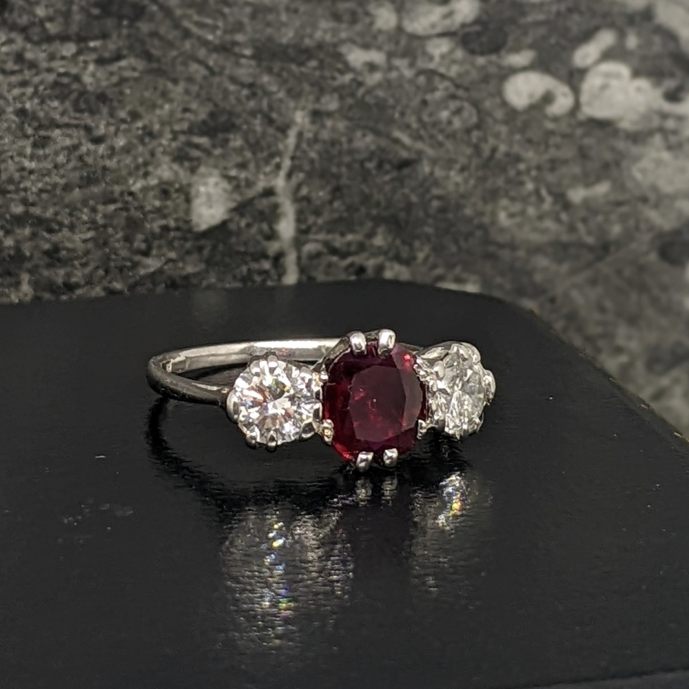 Three Stone Ruby and Diamond Ring | The Antiques Room