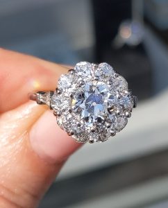 Beautiful Old Cut Diamond Cluster Ring in Platinum – 2.89ct - The Antiques Room